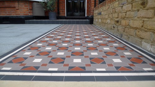 Victorian mosaic tile path granite paving York stone bespoke bike store ...